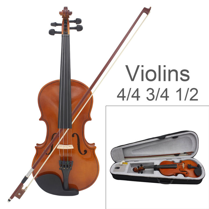 4/4 3/4 1/2 Size Acoustic Violin Natural Color Fiddle Set for Violin ...