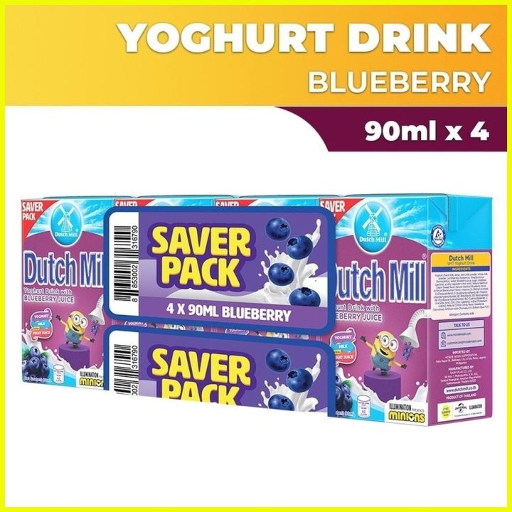 § Dutch Mill UHT Yoghurt Drink Blueberry Saverspack 90ml x 4 brick ...