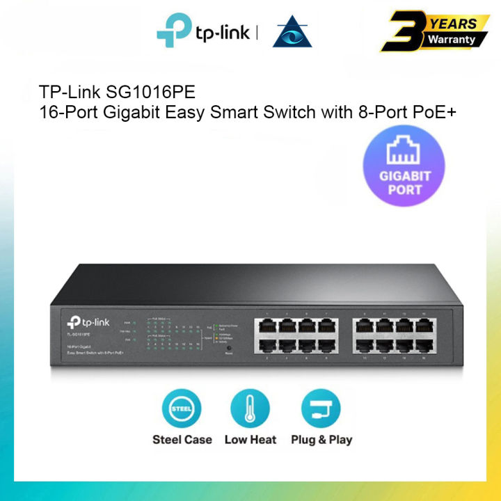 TP-Link TL-SG1016PE 16-Port Gigabit Easy Smart Switch with 8-Port PoE+ | Lazada