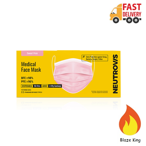 NEUTROVIS DISPOSABLE FACE MASK 3 PLY (EARLOOP) - PINK (50'S) | Lazada