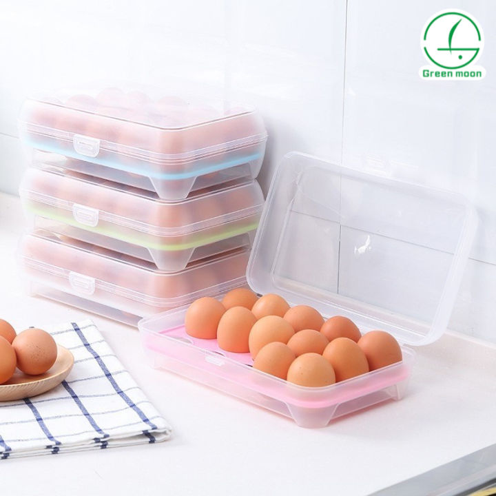 Green Moon 15 Grids Portable Egg Storage Box Egg Fresh Box Refrigerator ...