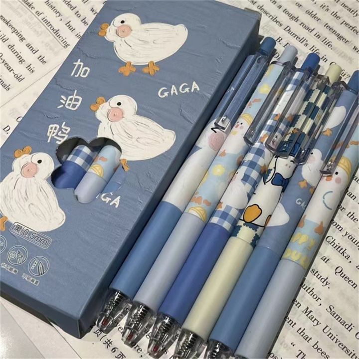 6PCS/Set Blue Refueling Duck Gel Pen Black Ink Ballpoint Pen ABS Quick ...