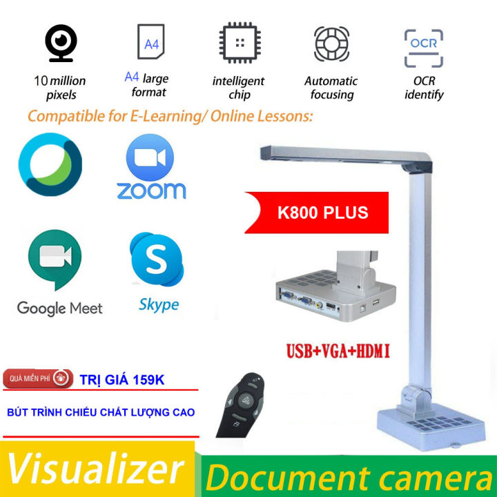 Quà Tặng - Máy Chiếu Vật Thể Scan Tài Liệu Màu Tốc Độ Cao K800 Plus Hỗ Trợ Kết Nối VGA - HDMI ...