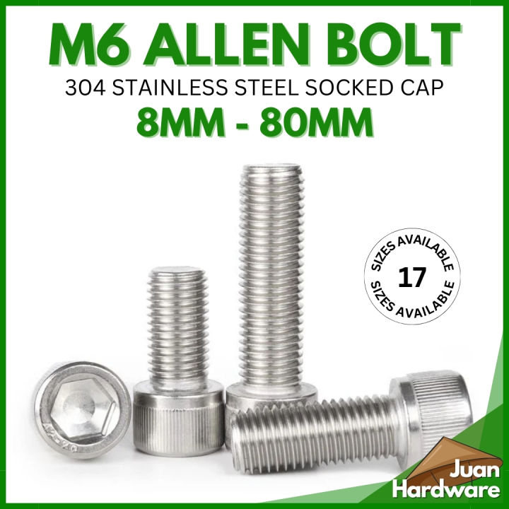 (5 PCS) M6 Allen Bolt 304 Stainless Steel 6mm Thread Socket Head Cap ...