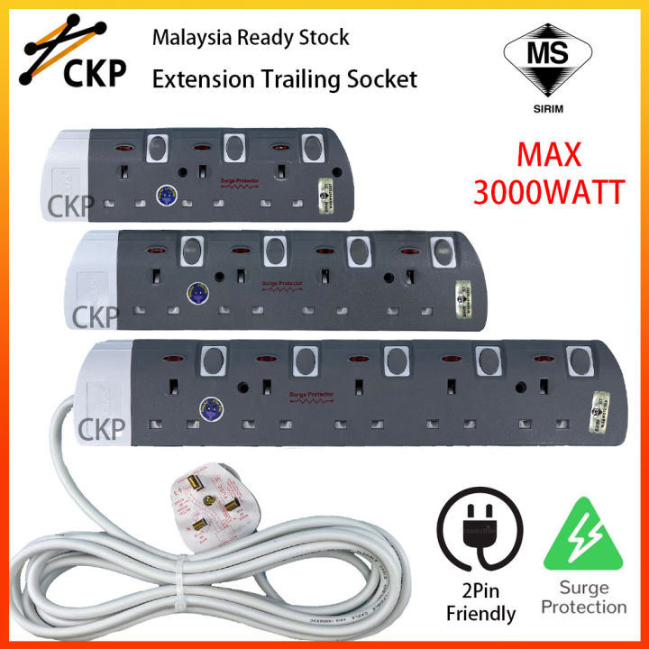 3/4/5 Gang Extension Trailing Socket 3000WATT with Neon Plug Adaptor ...