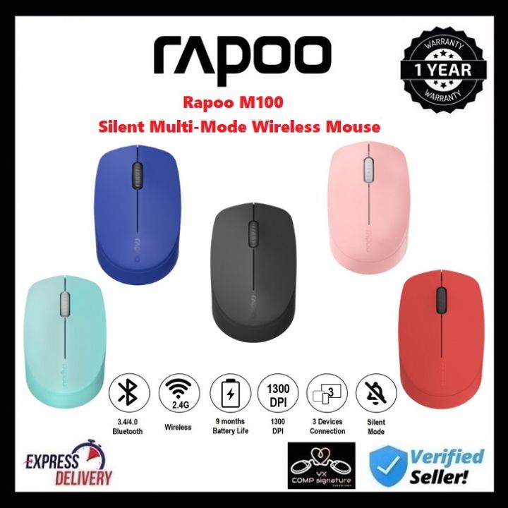 Rapoo M100 Silent Multi-mode Wireless Optical Mouse Dark Grey/ Blue ...