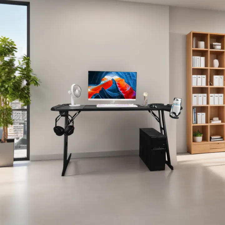 Gaming Desk Easy Assembly Computer Workstation with LED Lights for ...