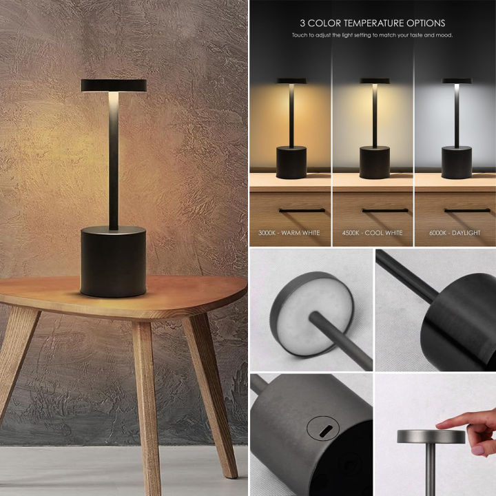 Dimmable LED Table Lamp Study Tricolor Rechargeable Bar Desk Light 3 ...