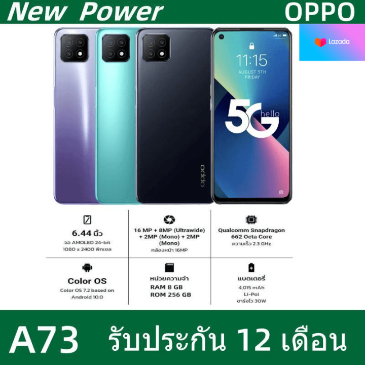 OPPO A73 สมาร์ทโฟน RAM 8GB + ROM 256GB 6.5นิ้ว แถมฟรีอุปกรณ์ครบกล่อง | Lazada.co.th
