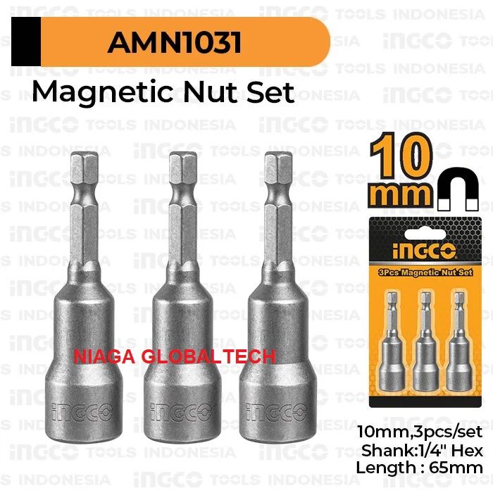 INGCO AMN1031 MAGNETIC HEX NUT SETTER 3PCS 10MM MATA BOR SOK ROOFING ...