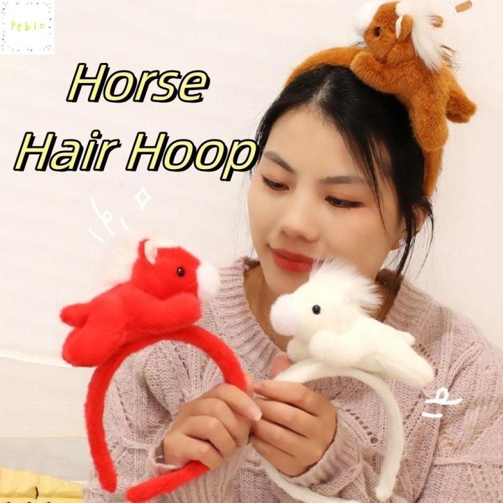 PEBLO Mascot Horse Hair Hoop Pony Cartoon New Year Headpiece Cute Headwear 2026 New Year ...