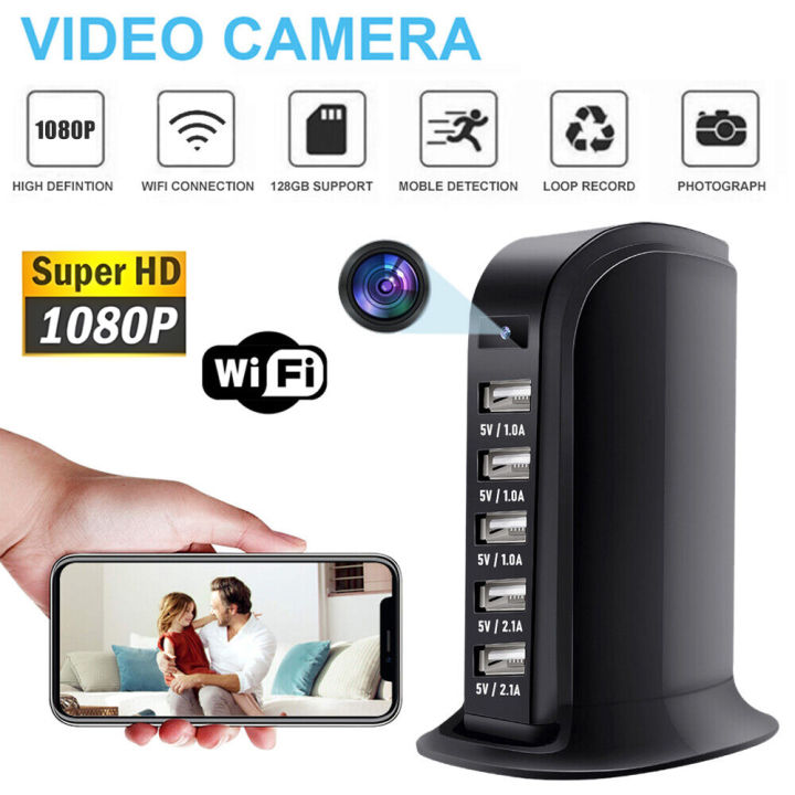 WiFi Camera USB Charger 1080P HD Remote Viewing Surveillance Hidden Spy ...