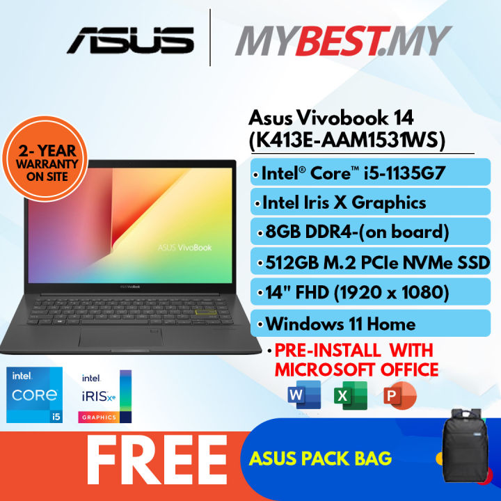 Asus Laptop Vivobook 14 K413E-AAM1531WS 14" FHD Indie Black ( I5-1135G7, 8GB, 512GB SSD, Intel ...
