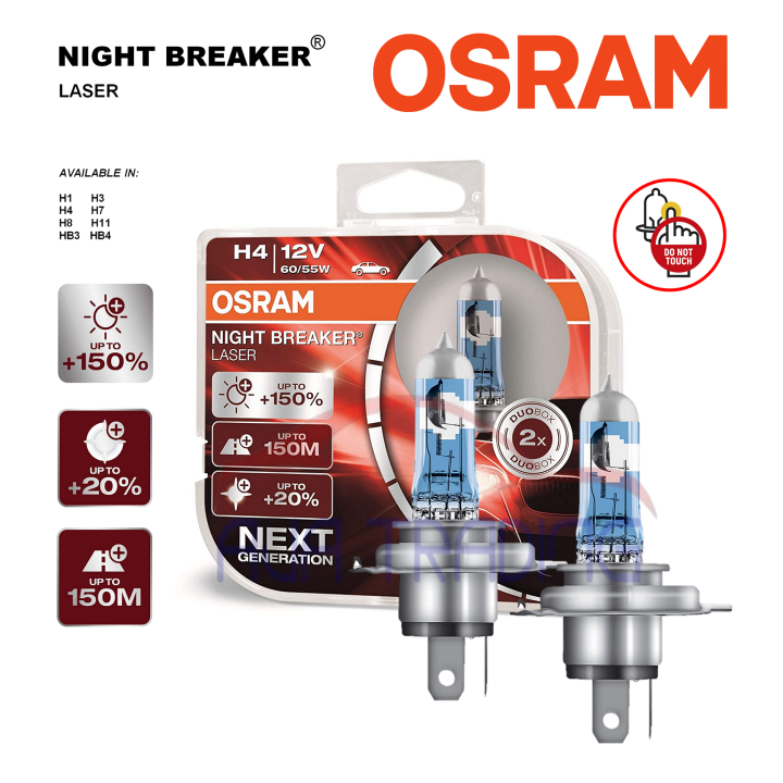 OSRAM Halogen Night Breaker Laser Next Gen 3200K 12 Volts Headlight ...