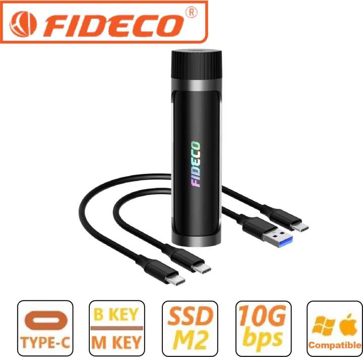 FIDECO USB 3.2 TO M.2 NVME/NGFF/SATA SSD Enclosure(10Gbps) RGB M KEY ...