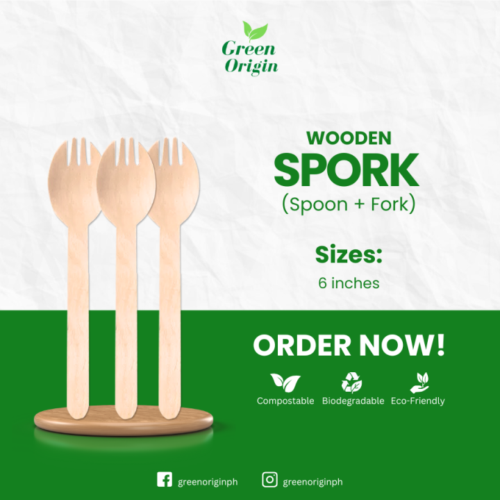 Wooden Spork (Spoon + Fork) 100pcs Eco-friendly Cutleries Disposable | Lazada PH