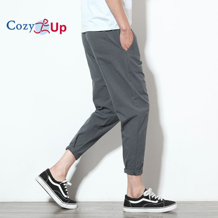 Cozy Up Men Cropped Pants Slim Fit Cotton Linen Soft Harem Casual Solid ...