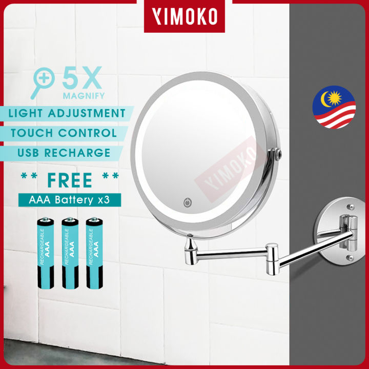7" LED Wall Mirror 5X Magnifying Bathroom Makeup Mirror USB ...