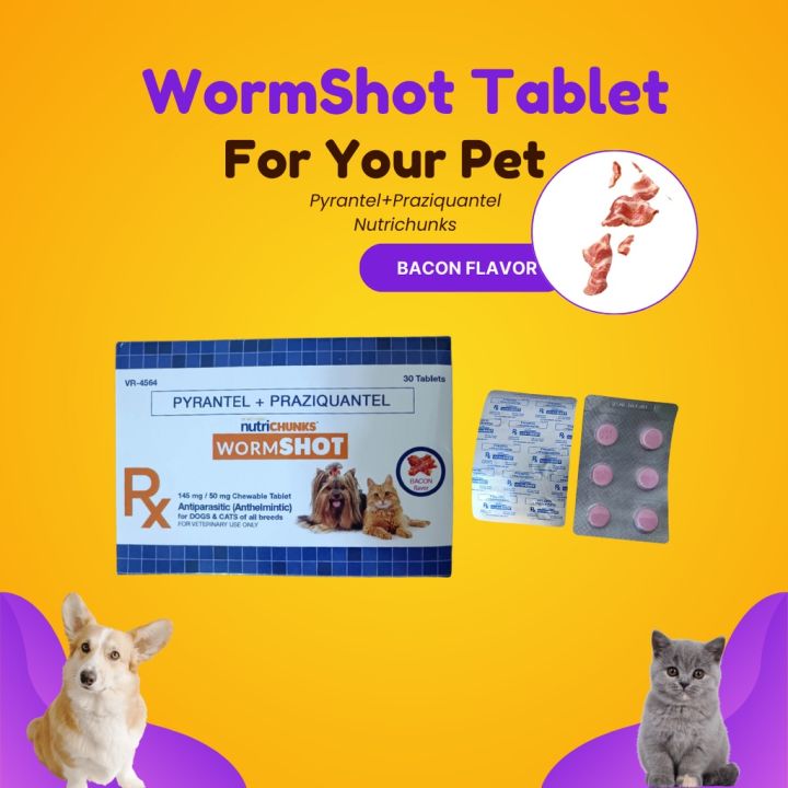 Nutrichunks Wormshot Dewormer flavor Bacon with sticker for dog and cat ...
