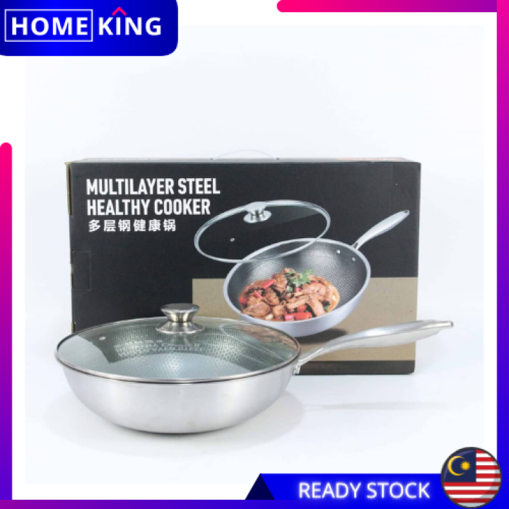 HOMEKING | HoneyComb 32cm Wok Nonstick Stainless Steel Frypot Cooking ...