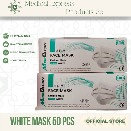 Face Mask 50 pcs - White (3 ply - Earloop) FDA Approved | Lazada PH
