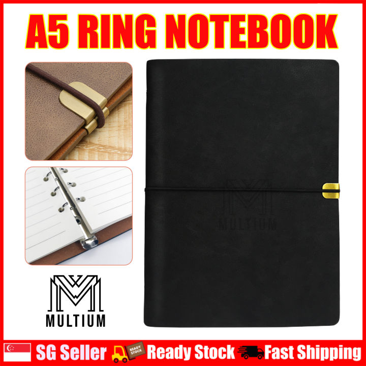 A5 Ring Notebook ( Black) | Leather Cover | Notebook for writing| Note ...