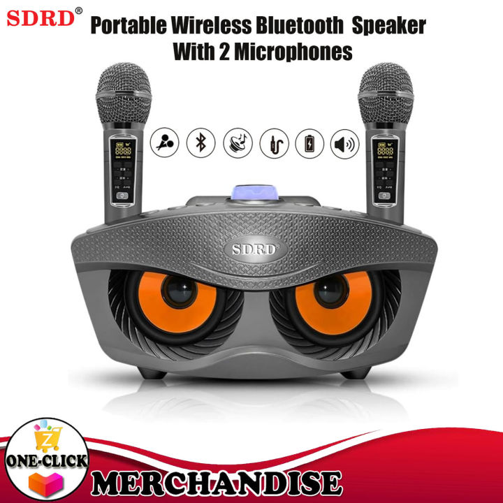 SDRD SD-306 Plus Wireless Bluetooth Dual Microphone Karaoke Portable 3D Stereo Speaker mic ...
