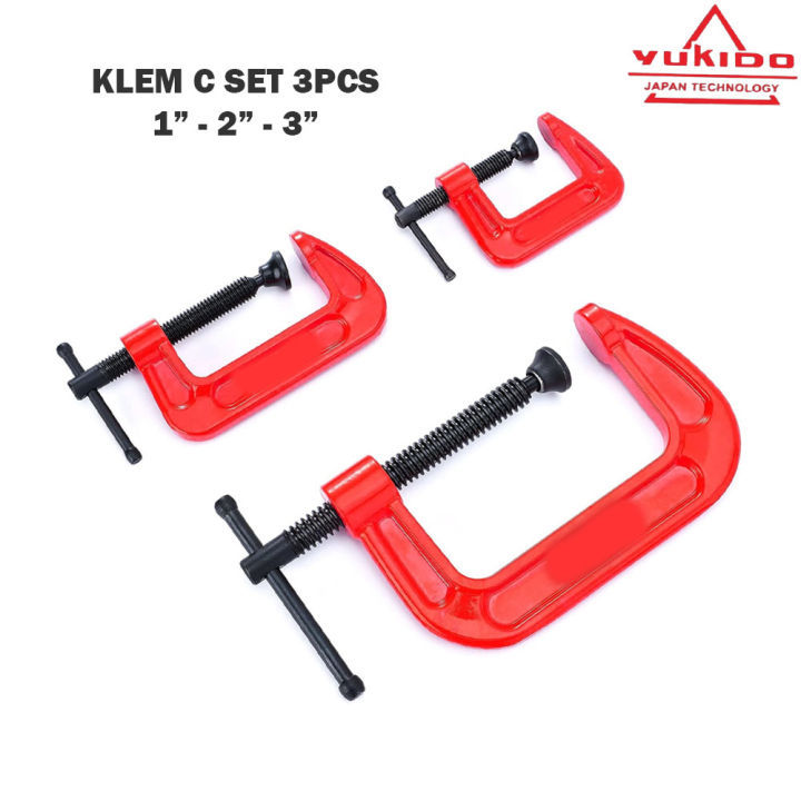 Klem C Set 3 Pcs Penjepit Kayu C Clamp 1" 2" 3" YUKIDO PUNYA | Lazada ...