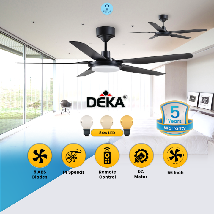 DEKA Ceiling Fan DX56 With LED Remote Control 5 ABS Blades 56" 42" DC ...