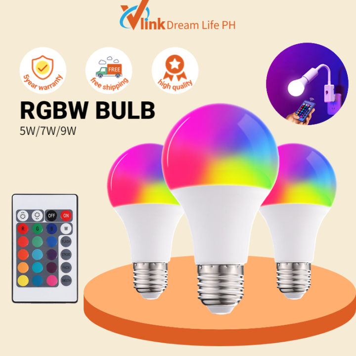 RGB Led Light Bulbs with Infrared Remote Control E27 Screw Base 10W ...