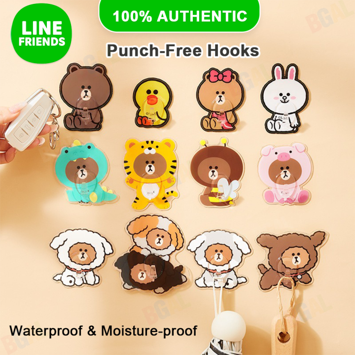 100% Authentic Line Friends Punch-Free Self Adhesive Hooks Seamless ...