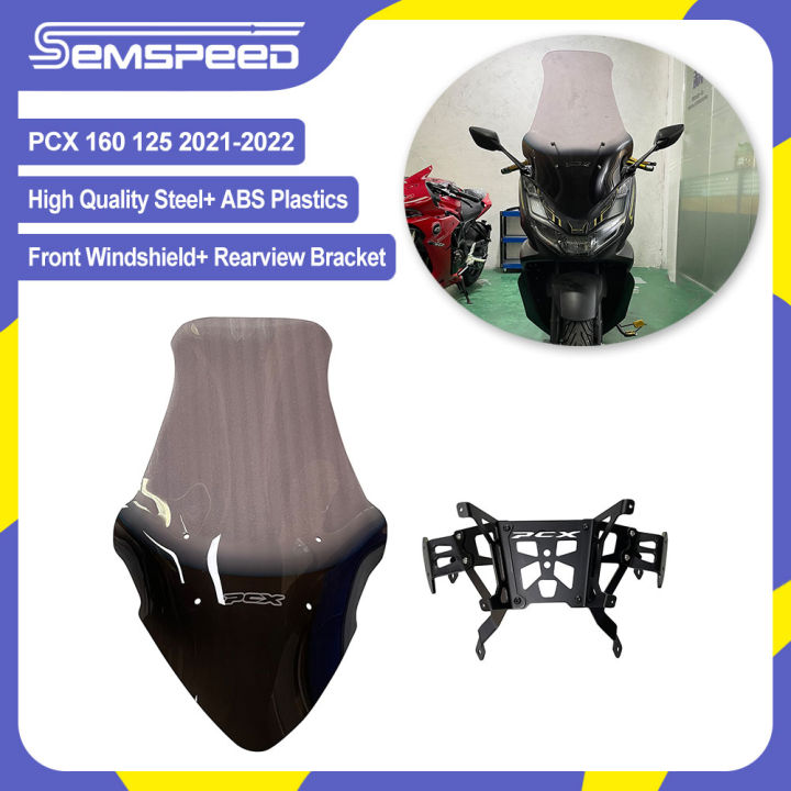 SEMSPEED Motorcycle Front Windshield Airflow Windscreen + Rearview ...