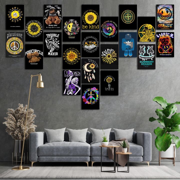 Poster Kamar Dinding Aesthetic Black 1 Paket Isi 32 pcs aesthetic wall ...