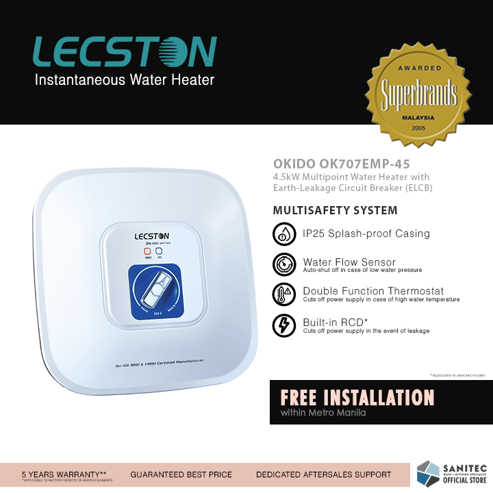 LECSTON -Multi Point 4.5kw Shower Heater with ELCB by Sanitec | Lazada PH
