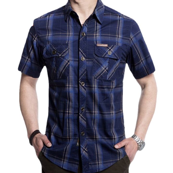 Brand New Plus Size Plaid Men Cotton Polo Shirt Tops Outdoor Tactical ...