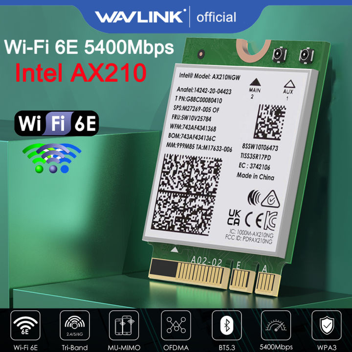 Wavlink Wifi 6E thẻ không dây, Intel Ax210 Tri-Band 5400Mbps 2.4GHz/5GHz/6GHz Bộ chuyển đổi mạng ...