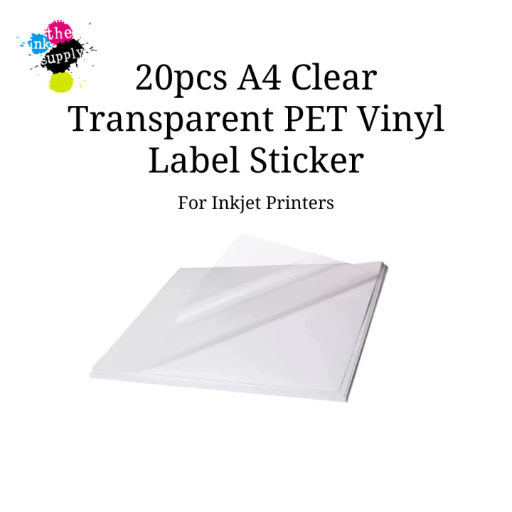 [20pcs] A4 Clear Transparent PET Label Sticker for Inkjet & Laser ...