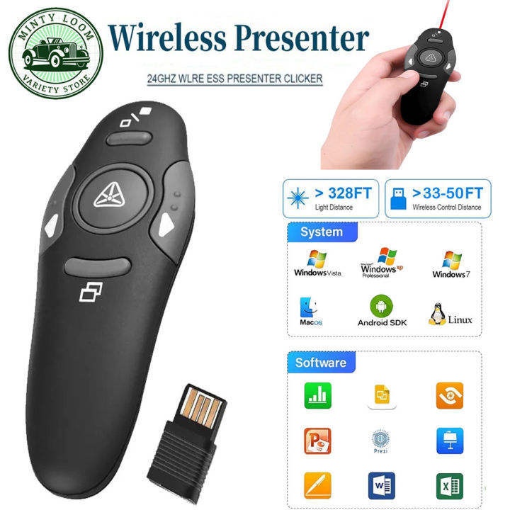 USB 2.4GHz Wireless PPT PowerPoint Presenter Pointer Clicker Laser ...