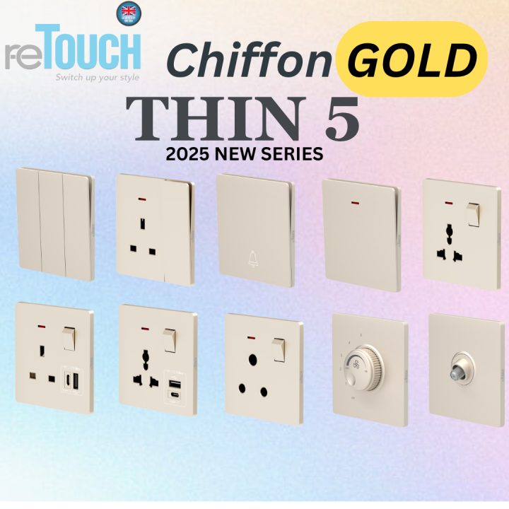 [SIRIM] reTouch THIN5 (CHIFFON GOLD) Ultra Thin Soft Touch 13A 15A 20A ...