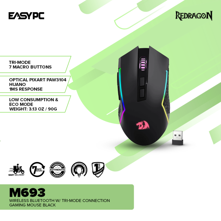 EasyPC | Redragon M693 Wireless Bluetooth w/ Tri-mode Connection Gaming Mouse Black For Laptop ...