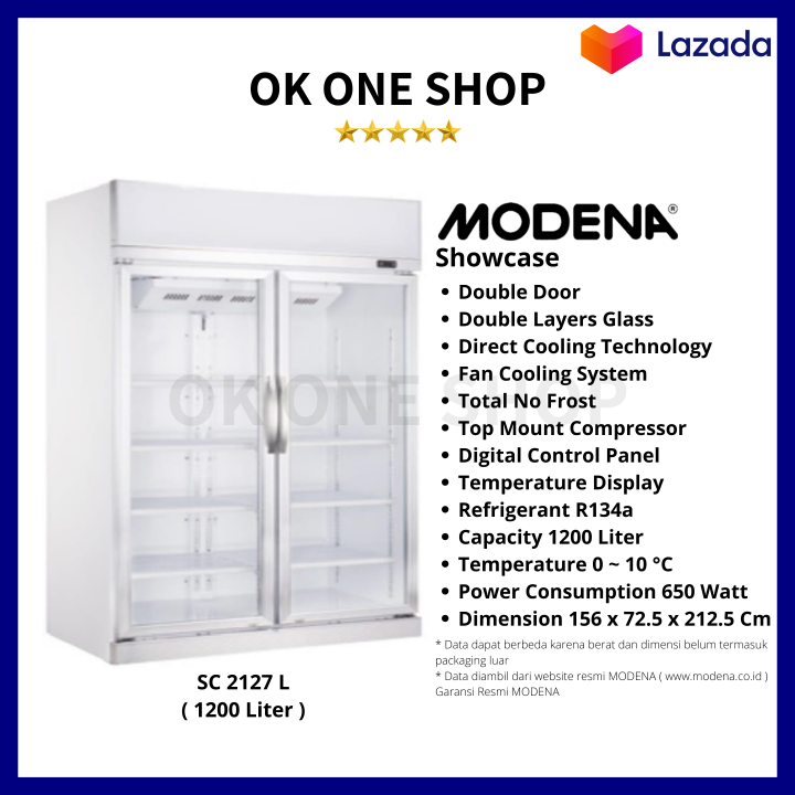 Modena Showcase Double Door SC-2127 (1200Ltr) No Frost | Lazada Indonesia