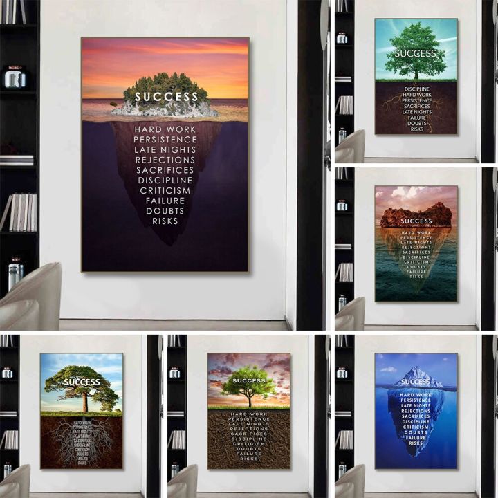 Success Trees Poster Painting on Canvas - Motivational Wall Art Decor ...