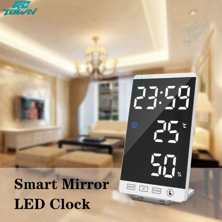 6 Inch Led Mirror Alarm Clock Touch Button Wall Digital Clock Time ...