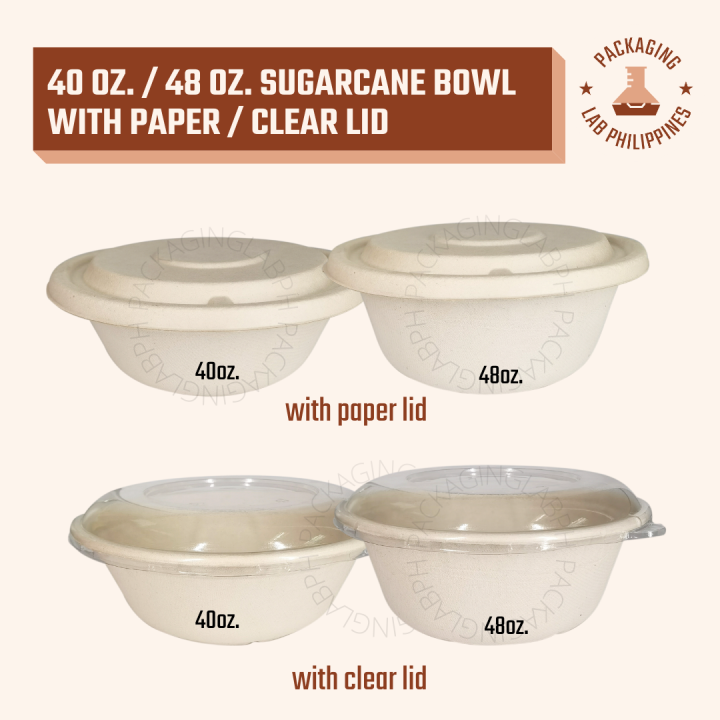 [10/50pcs] 40oz 48oz Big Sugarcane Bagasse Bowls Natural Fiber Salad ...
