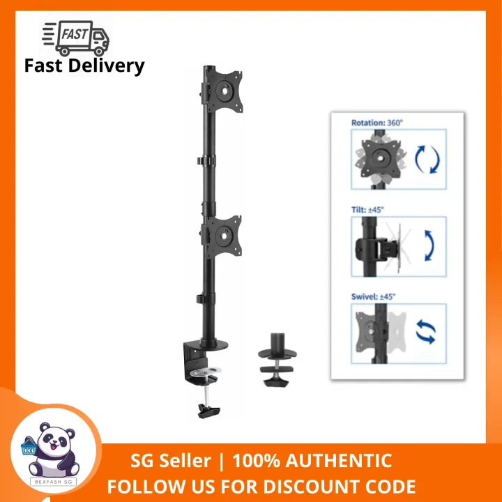 Vertical Dual Monitor Stand - Supports Monitors 13” to 27” - Adjustable ...