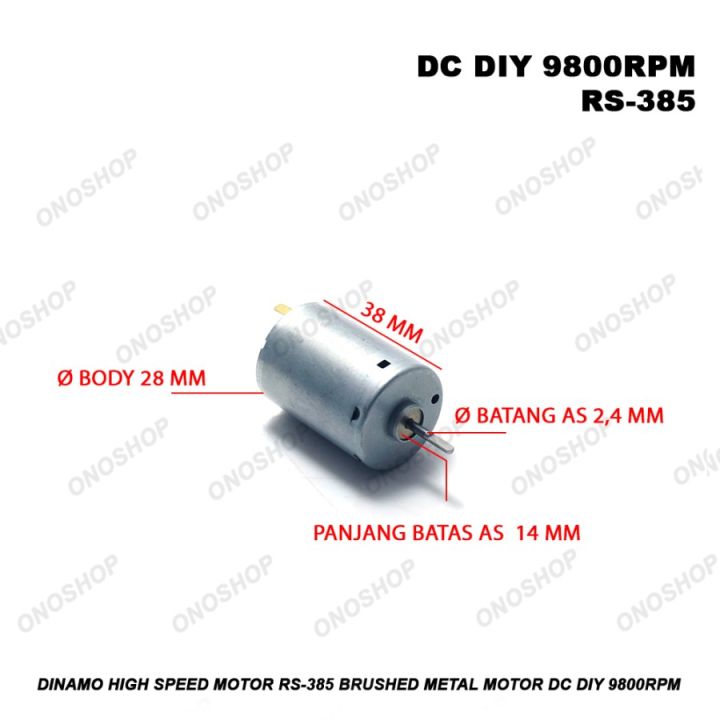 Dinamo High Speed Motor RS-385 Brushed Metal Motor DC DIY 9800 RPM ...