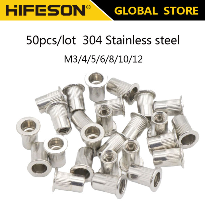 50 pcs/lot Stainless Steel Rivets Nuts Insert Flat Head Threaded Nut ...
