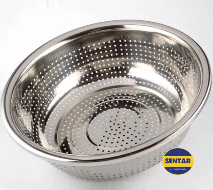 100% Ready Stock Stainless Steel Basin Skimmer Colander Round Basin ...