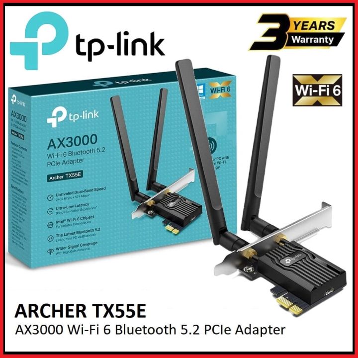 TP-LINK ARCHER TX55E AX3000 WI-FI 6 BLUETOOTH 5.2 PCI-E ADAPTER CARD ...