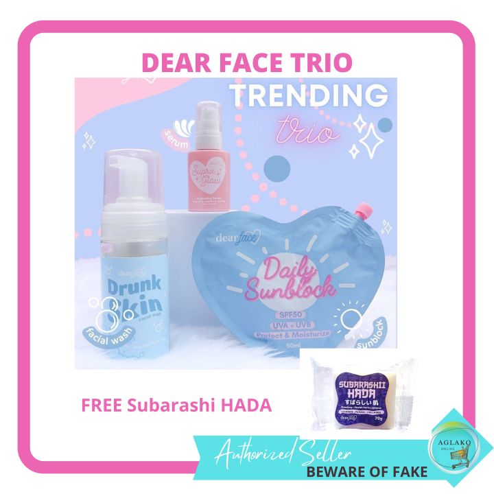 DEAR FACE BEST TRIO (Drunk Skin, Supra Glow and Daily Sunblock) Beauty ...